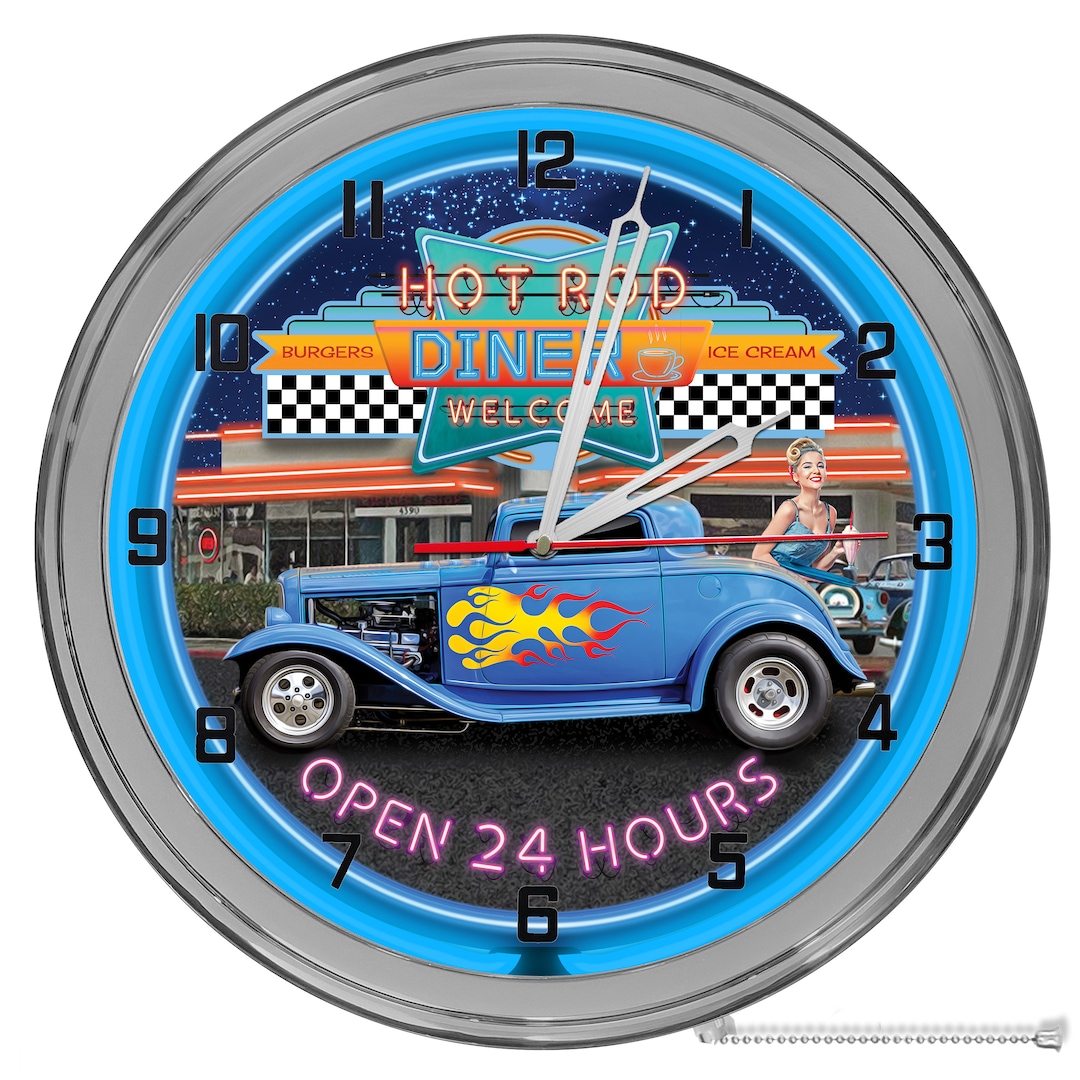 Neon Diner Retro 50's Themed 16 in Clock, Retro Drive in Light up Sign ...