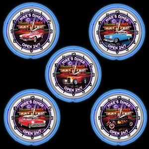 Retro Americana 1950's Hot Rod Diner Neon Clock, Custom Drive in 19 ...