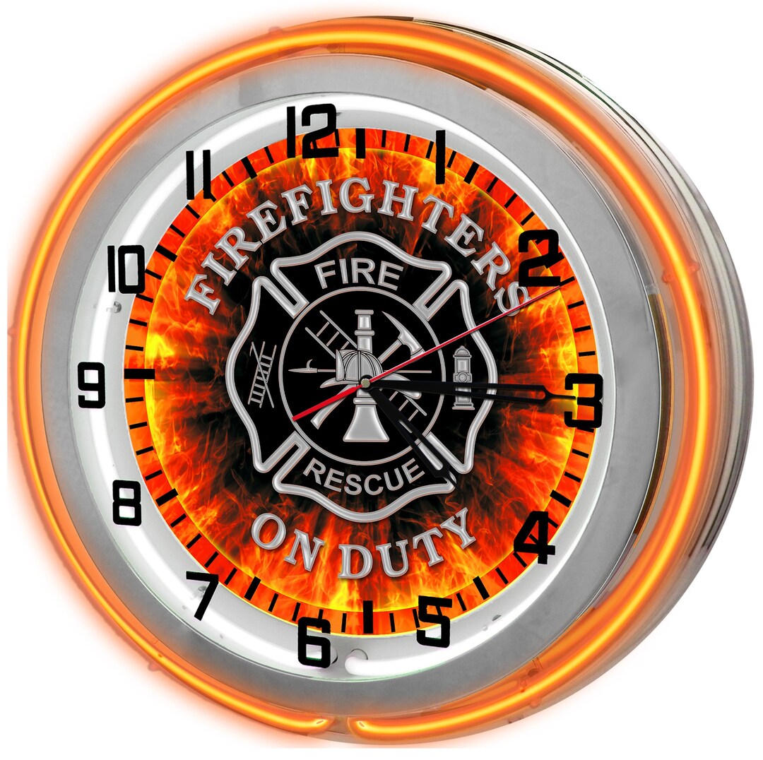 Firefighter 19" Neon Sign Clock, Fire Station Neon Clocks, Firefighter ...