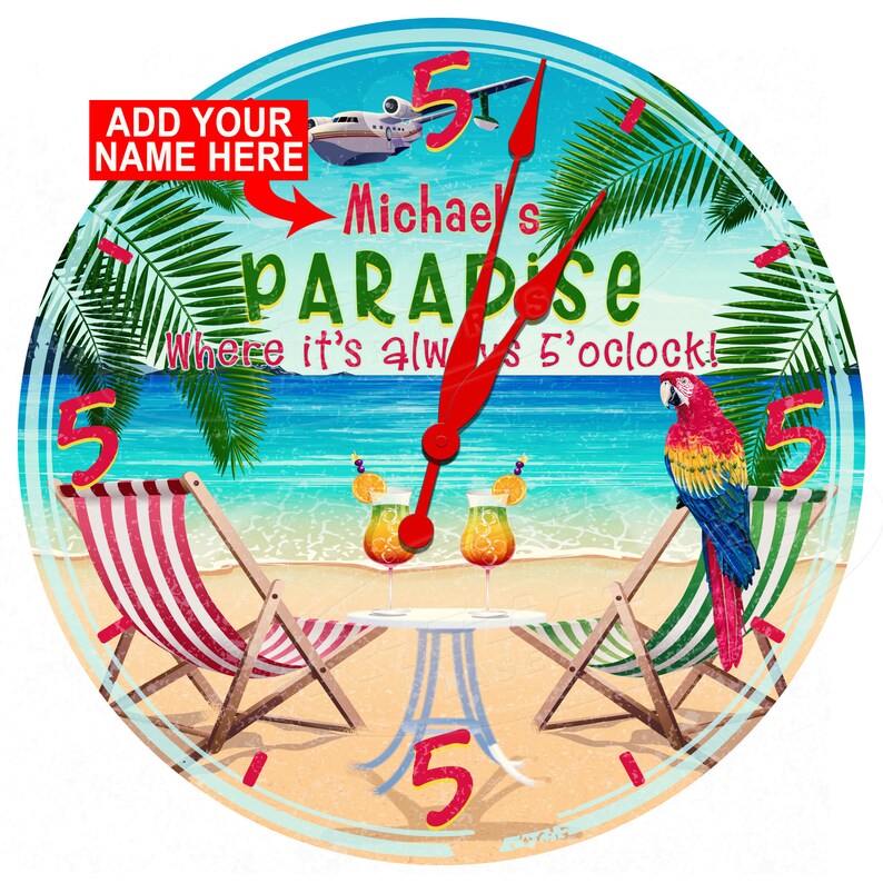 Tropical Paradise Custom Metal Clock: Tiki Bar Decor - Etsy