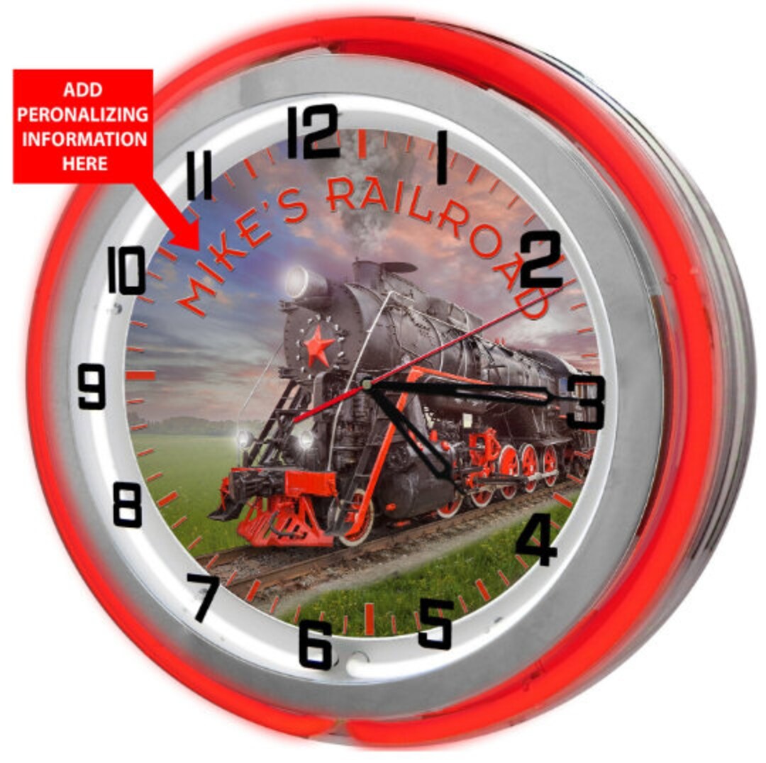 Railroad Train Room 19 Neon Clock Customized, Locomotive Signs, Train ...