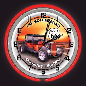 Route 66 Hot Rod Garage 19 Neon Clock Sign, America's Road Route 66 ...