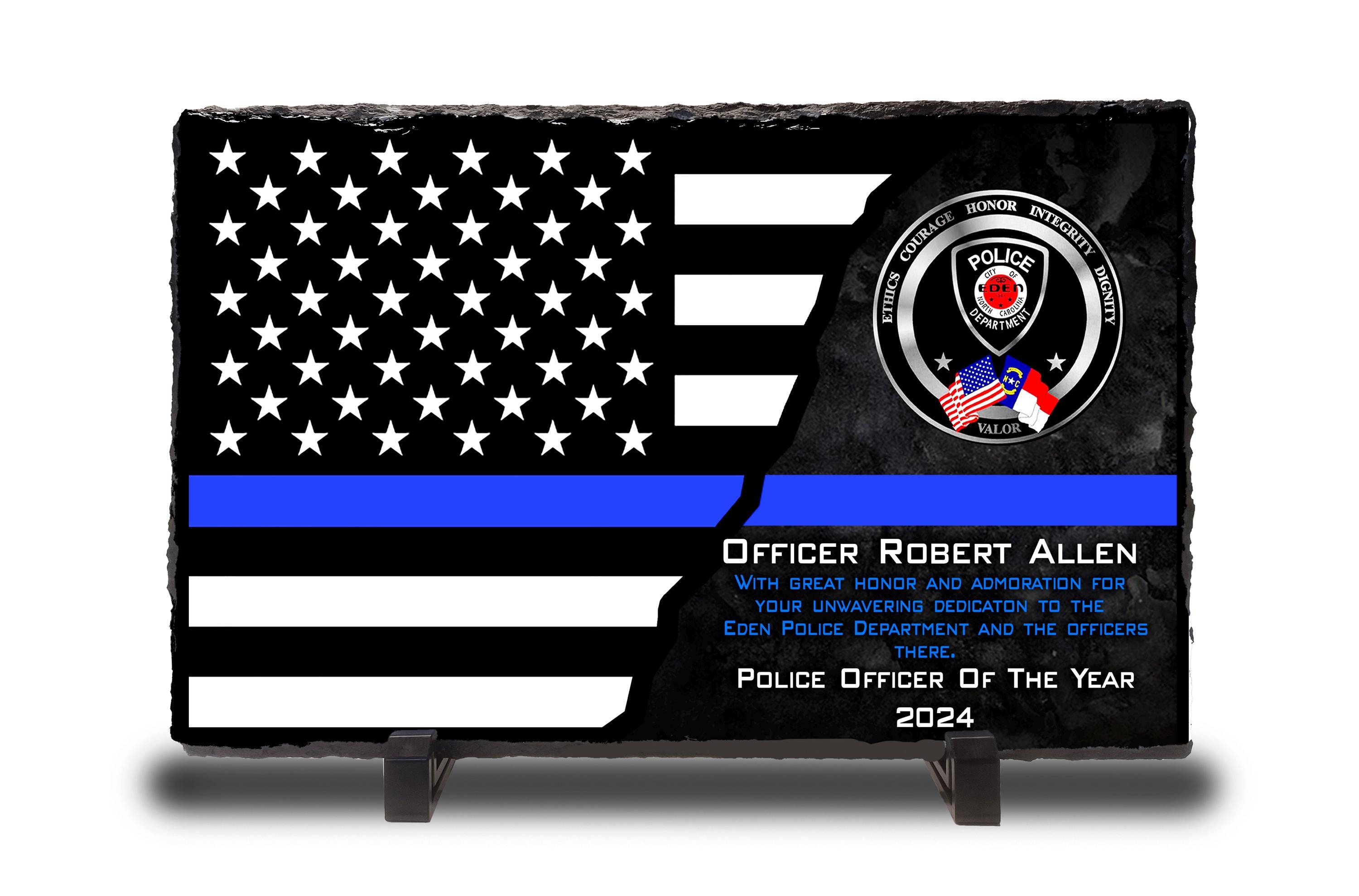 Custom Police Retirement Stone Plaque: Thin Blue Line Flag Gift ...