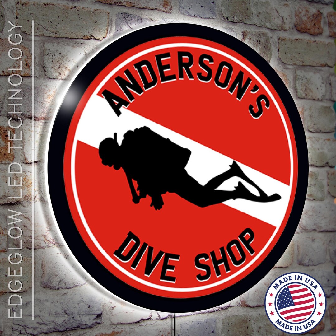 Personalized Dive Shop LED Sign: Scuba Diver Flag Backlit Sign - Etsy
