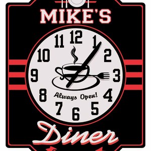 Vintage Diner Custom Wall Clock, Restaurant Clocks, Diner Décor, Retro ...