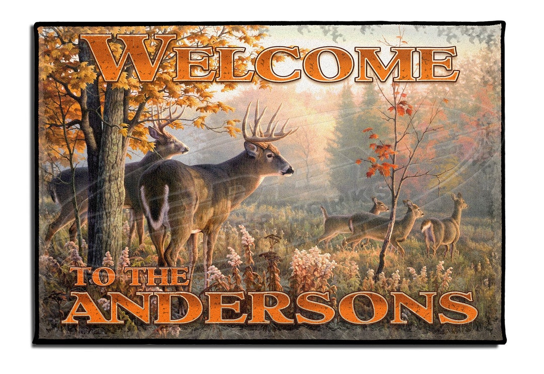 Deer Hunting Cabin Door Mat, Deer Themed Welcome Mat, Custom Hunting ...
