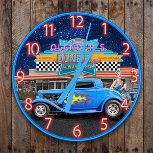 Retro Diner Customized Neon Themed Clock, Vintage Drive in Diner Clock ...