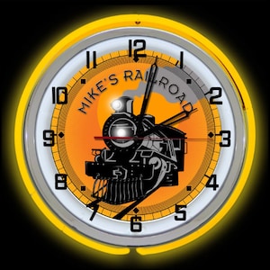 Railroad Train Room 19" Neon Clock Customized, Locomotive Signs, Train ...