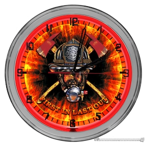Firefighter Helmet Custom 16 in Neon Clock, Fire Station Clocks, Fire ...