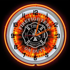 Firefighter 19" Neon Sign Clock, Fire Station Neon Clocks, Firefighter ...