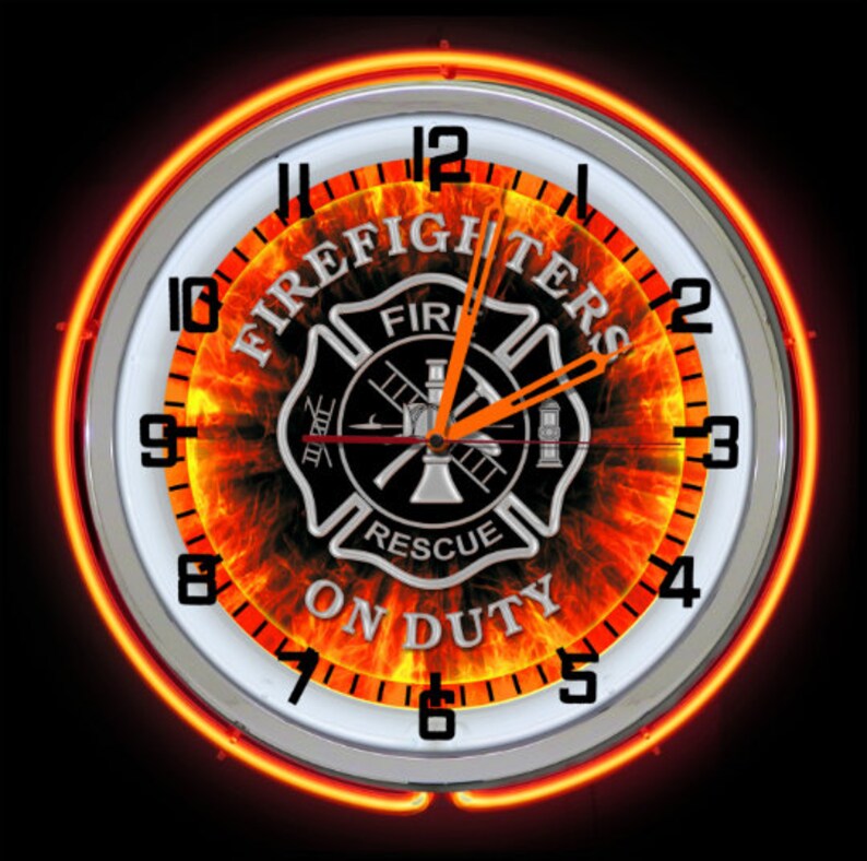 Firefighter Neon Wall Clock: 19" Fire Station Decor, Customizable - Etsy