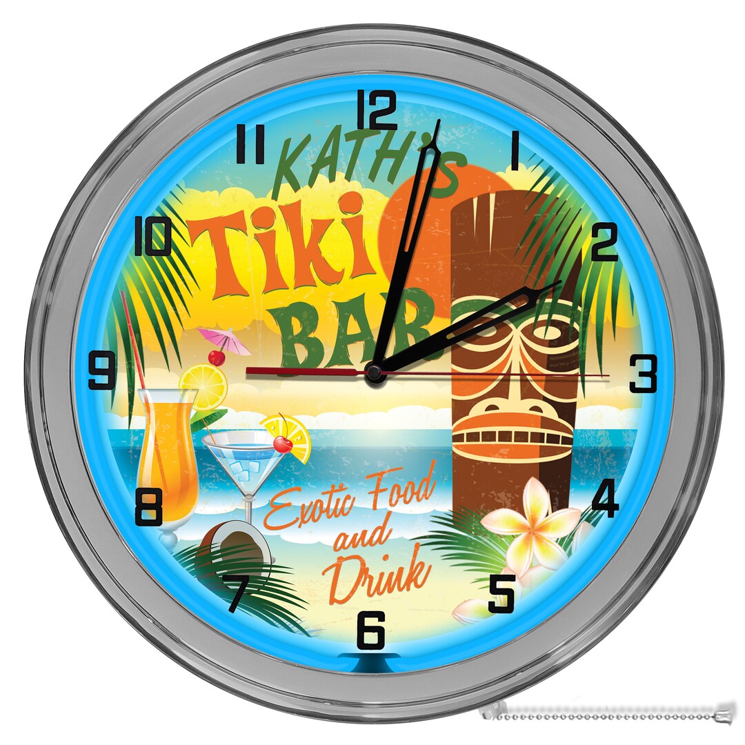Tiki Hut 16 in Clocks, Tiki Bar Custom Clocks, Tiki Bar Light up Signs ...