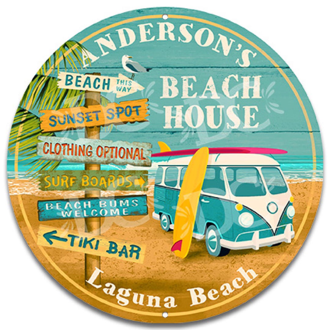 Beach House Surfin Themed Custom Signs, Surfing Personalized Welcome ...
