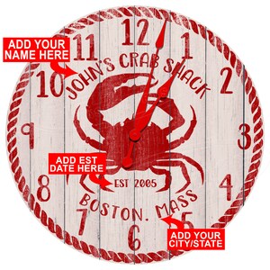 Crab Shack Clock, Seafood Restaurant Clock, Custom Crab Shack Decor ...