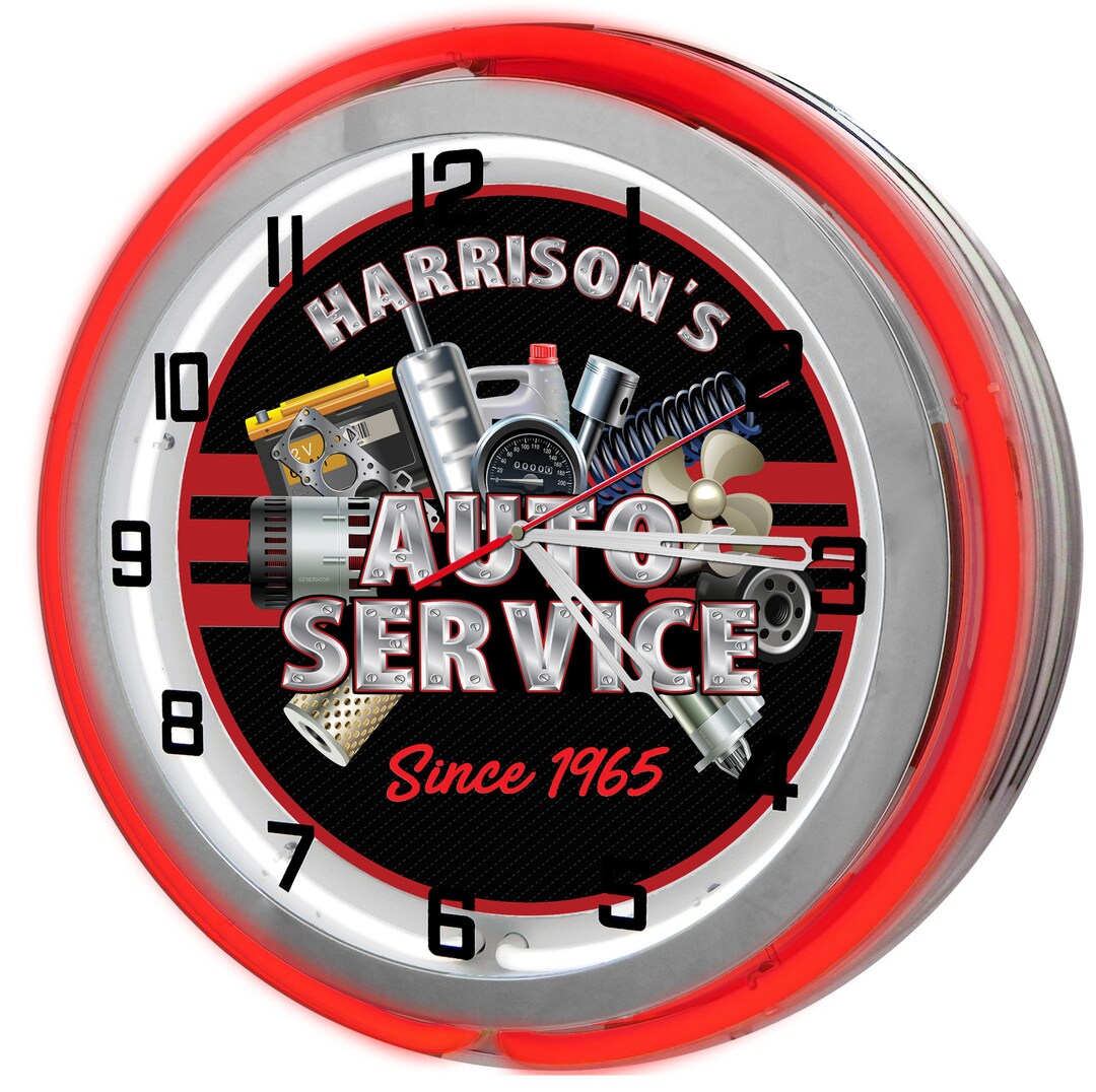 Car Repair Garage 19" Double Red Neon Clock, Auto Repair Garage Clock ...