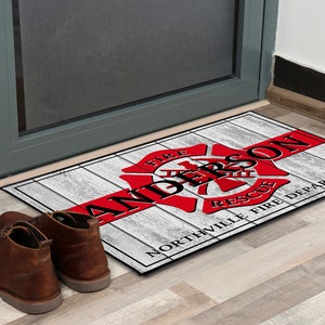 Firefighter Fire Emblem, Firehouse Door Mat, Firefighter Door Mat, Fire ...