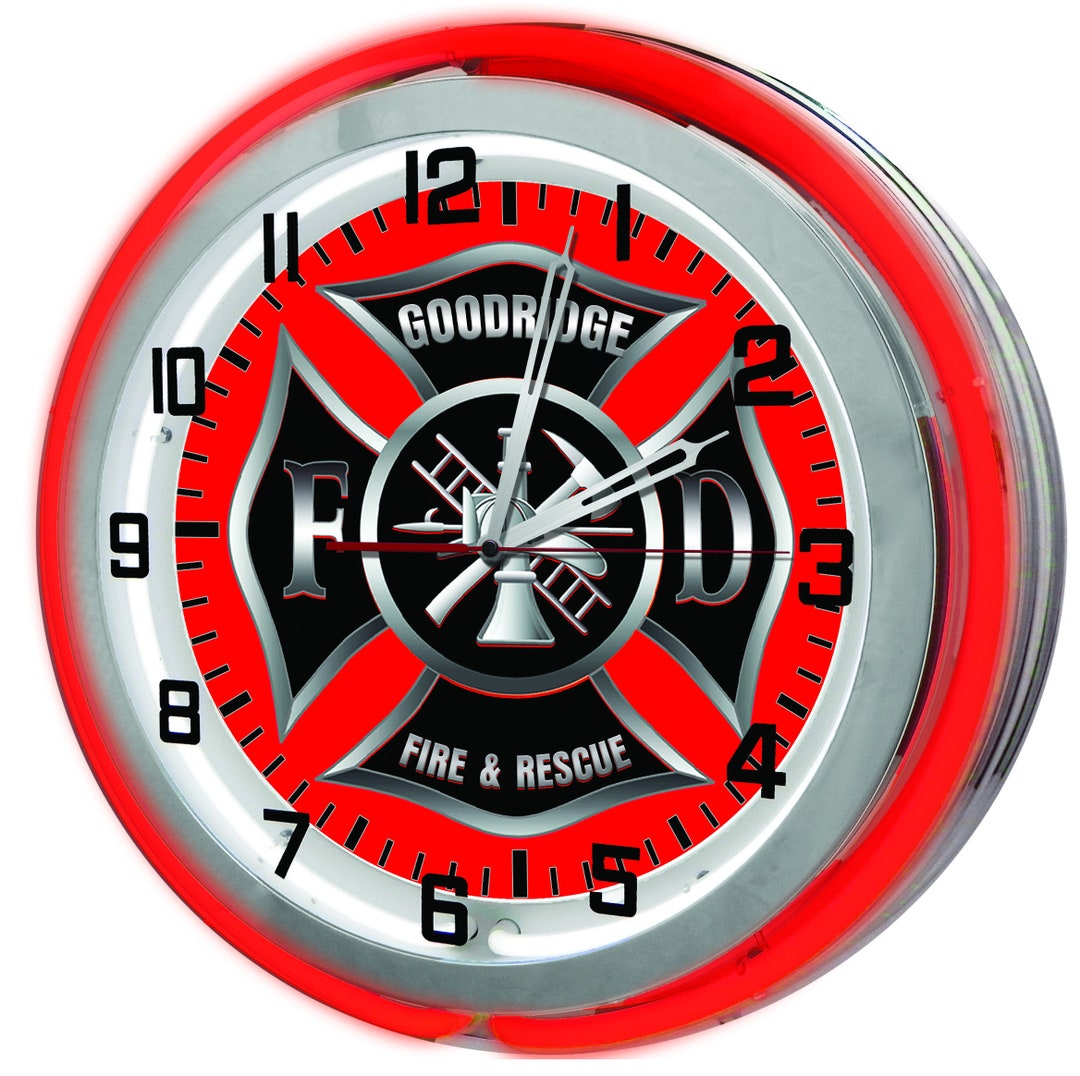 Firefighter 19" Red Neon Customized Sign Clock, Fire Station Neon ...