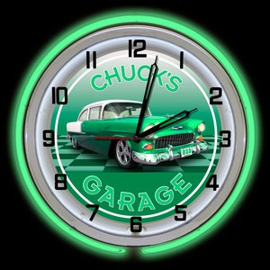 Customized Neon Sign Garage 19" Clock, Personalized Automotive Garage ...
