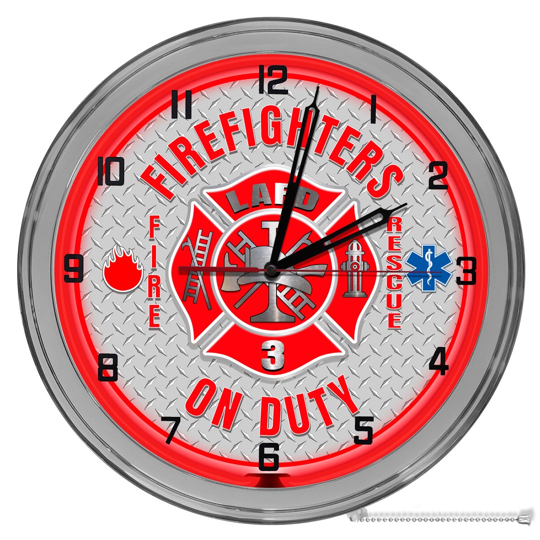 Firefighter on Duty 16 in Neon Clock, Fire House Clocks, Fire Fighter ...