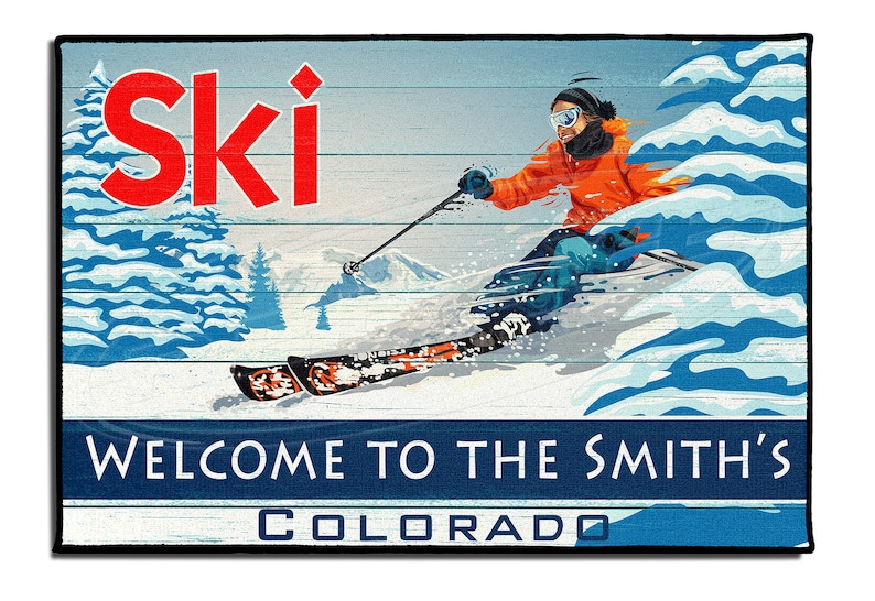 Skiing Front Door Mat Ski Lodge Door Mat Skiing Outside Door - Etsy