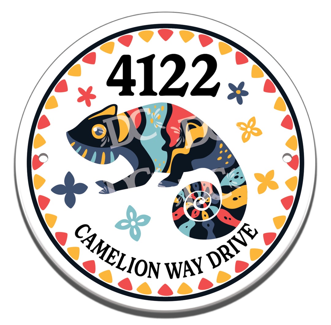 Chameleon Themed Ceramic House Number Circle Tile, Tribal Chameleon ...