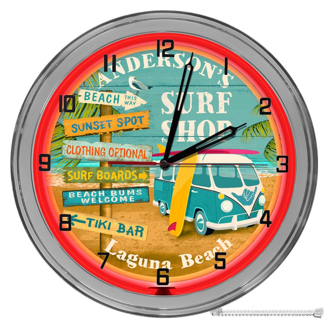 Surf Shop Customized 16 in Neon Clocks, Surfboard Beach Themed Clocks ...