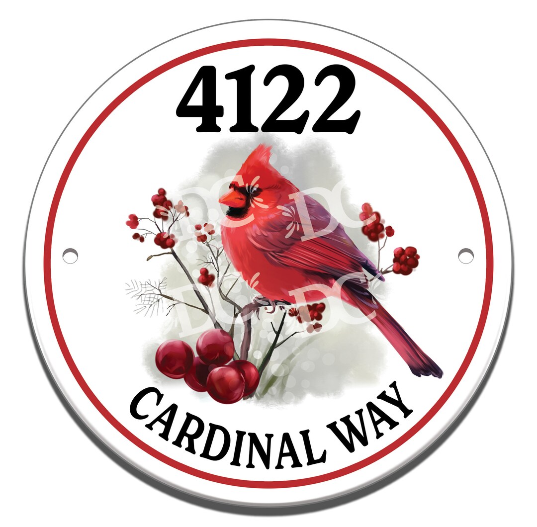 Red Cardinal Perch Themed Ceramic House Number Circle Tile, Cardinal ...