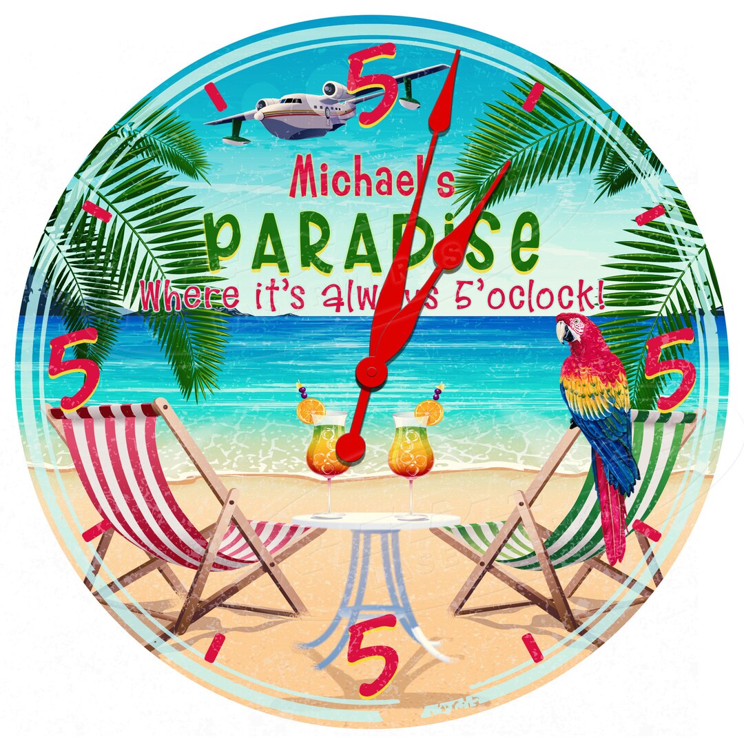 Tropical Paradise Custom Clock, Pool Bar Décor, Backyard Porch Sign ...