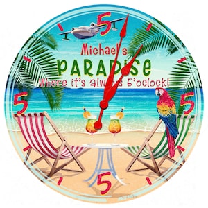 Tropical Paradise Custom Clock, Pool Bar Décor, Backyard Porch Sign ...