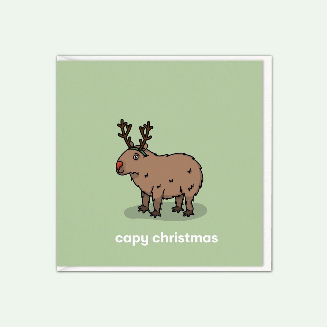 Capybara Christmas Card | Capybara Card | Capybara Xmas Card | Reindeer ...