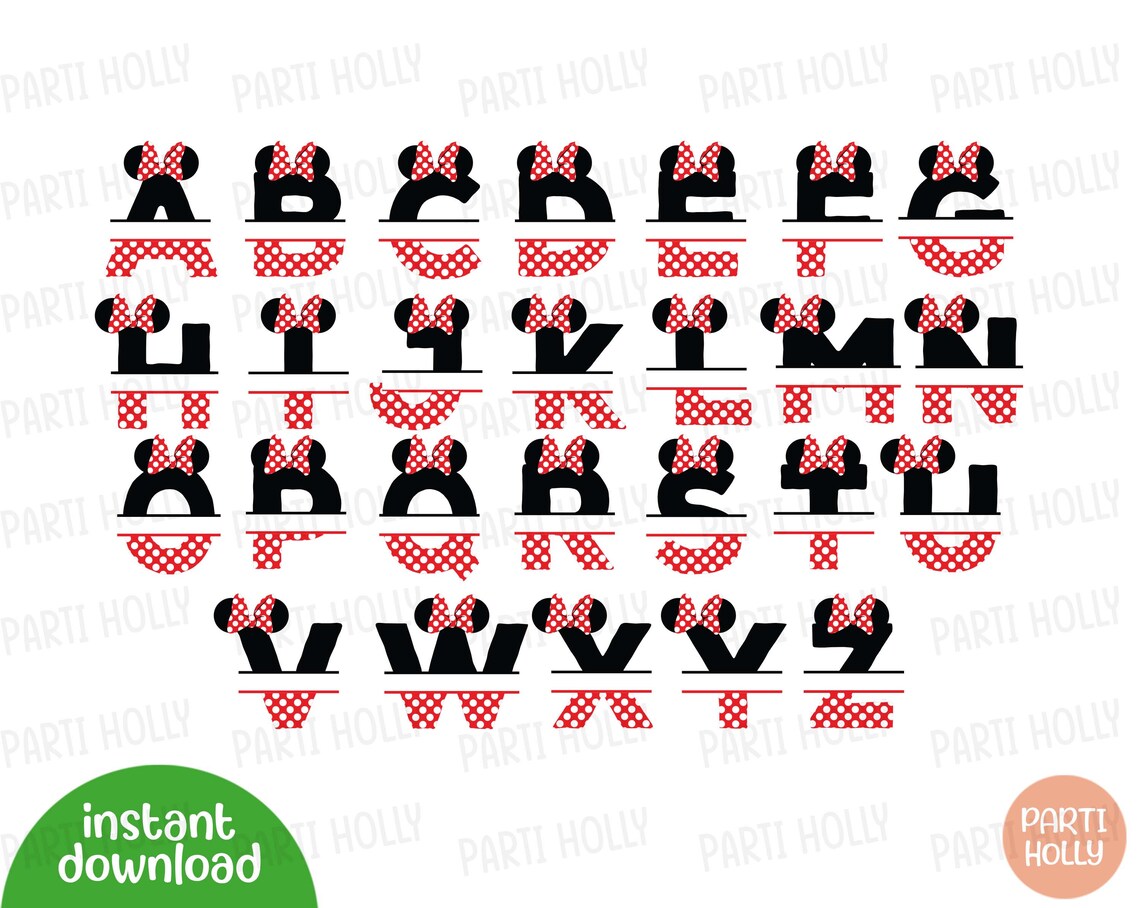 Minnie Mouse Split Monogram Alphabet Svg,eps,png,pdfmonogram Frame ...