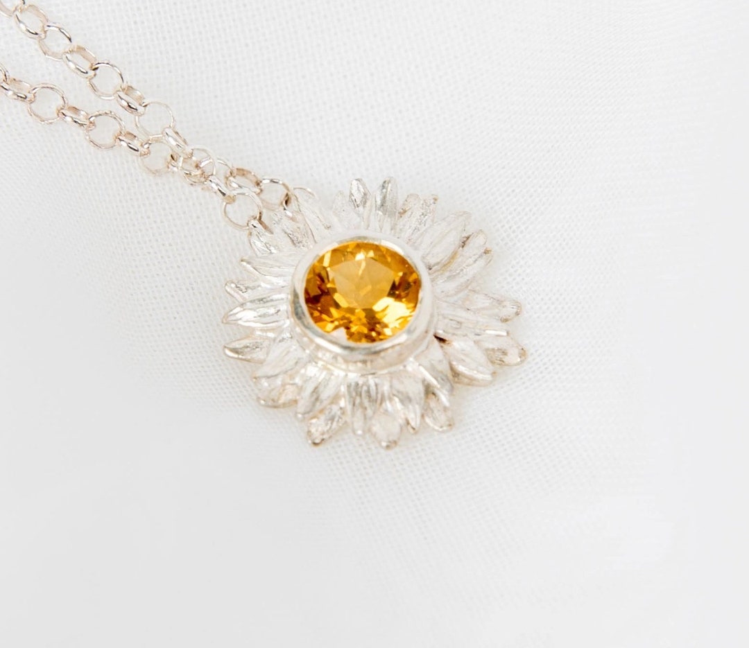 Sunflower Necklace, Sunflower Pendant, Silver Sunflower Necklace ...