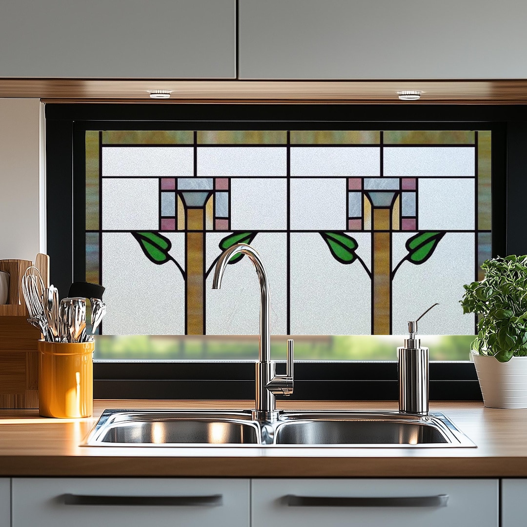 Horizontal Stained Glass Window Film – Minimalist Leaf Design for ...