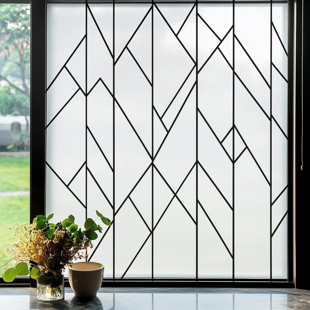 Custom Frosted Geometric Window Film - Modern Privacy Solution for Home ...