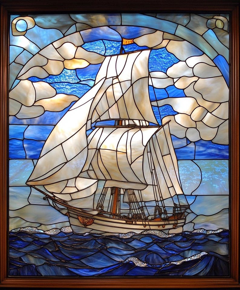 Custom Sailboat Stained Glass Window Film Nautical Privacy Decorative ...