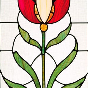 Custom Tulip Stained Glass Window Film Red and White Floral Design ...