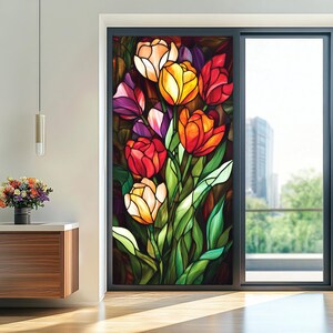 Custom Stained Glass Rose Window Film Elegant Floral Privacy Decorative ...