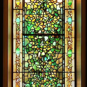 Custom Green Stained Glass Window Film Vintage Botanical Privacy Panel ...