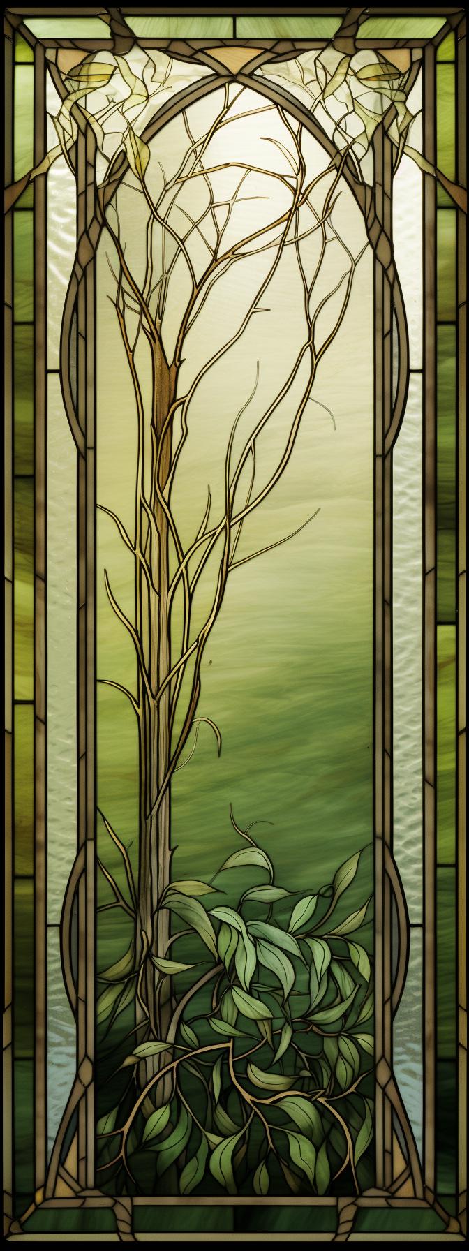 Custom Stained Glass Window Film - Nature-inspired Tree and Vine Design ...