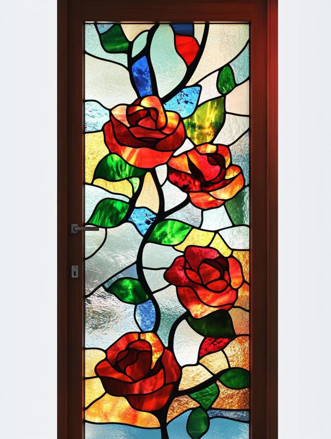Rose Pattern Stained Glass Window Privacy Film for Front Door Static ...