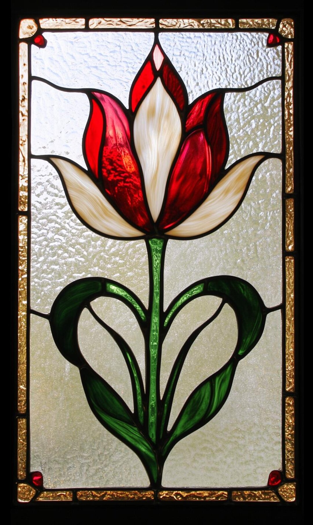 Custom Tulip Stained Glass Window Film Red and White Floral Design ...