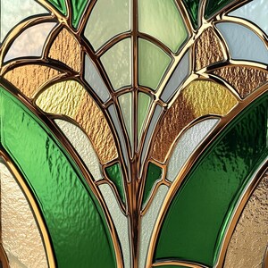 Art Deco Style Green and Gold Window Film Stained Glass Privacy Cling ...