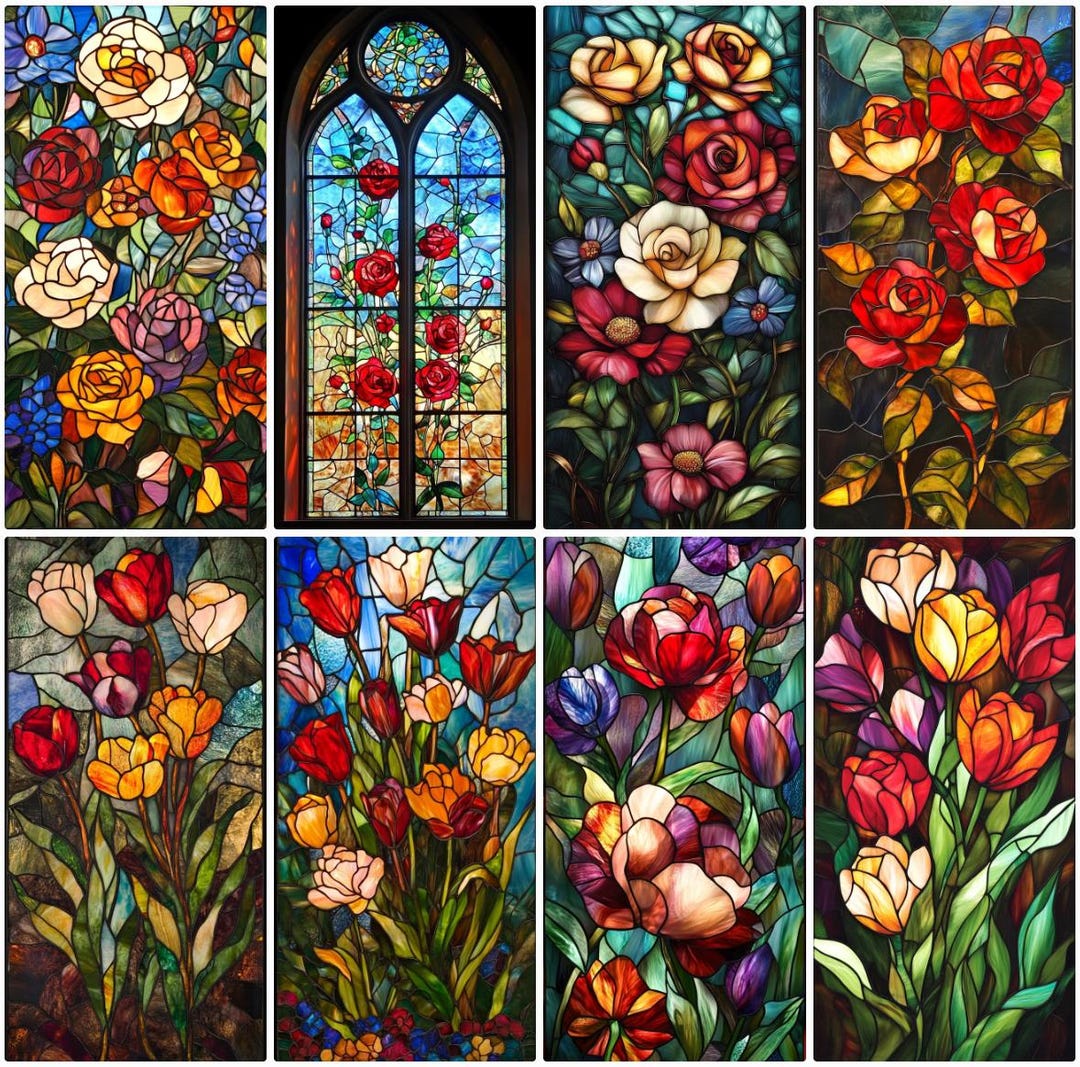 Custom Stained Glass Rose Window Film | Elegant Floral Privacy ...