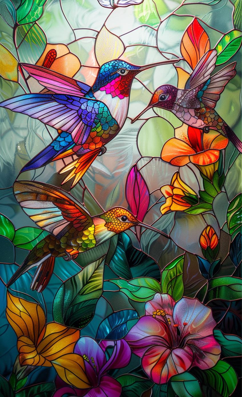 Hummingbird Stained Glass Window Film - Vibrant Privacy Cling With ...