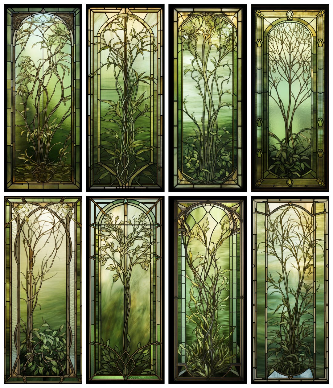Custom Stained Glass Window Film - Nature-inspired Tree and Vine Design ...