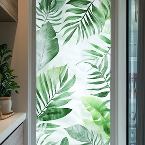 Modern Nature Leaf Design Window Cling Privacy Film Frosted Finish for ...