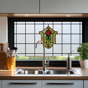 Custom Stained Glass Window Film – Minimalist Shield Design for Privacy ...