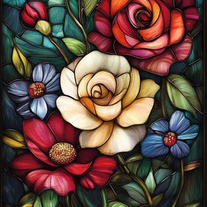 Custom Stained Glass Rose Window Film Elegant Floral Privacy Decorative ...