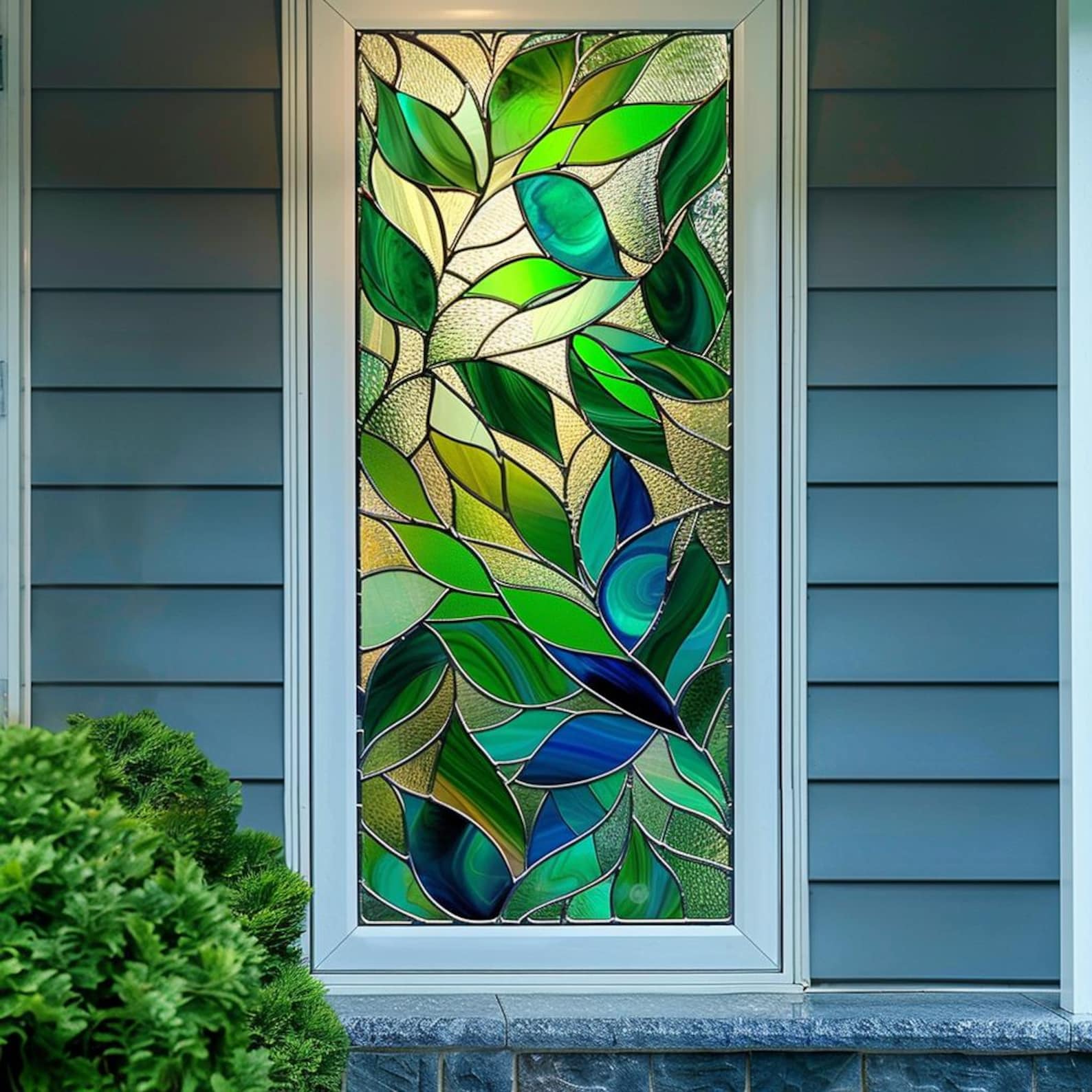 Custom Leaf Stained Glass Window Film – Green Botanical Privacy Cling ...