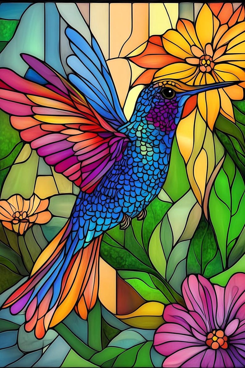 Hummingbird Stained Glass Window Film – Frosted Privacy Decorative ...